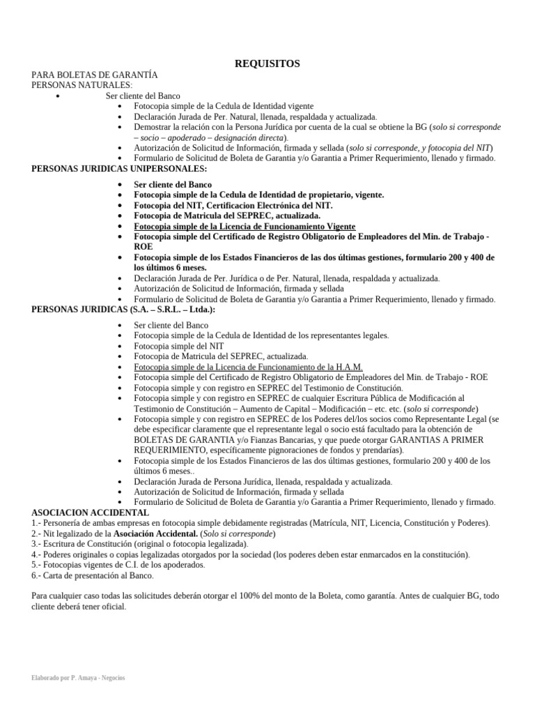 Requisitos para Boleta de Garantia | PDF