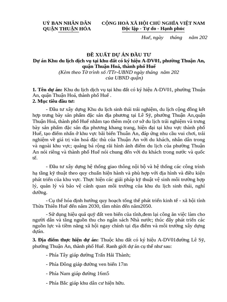 20250602. Đề Xuất Dự Án Khu Du Lịch Ven Biển ADV01 | PDF