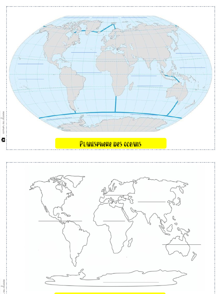 Planisphère à compléter des océans et continents | PDF