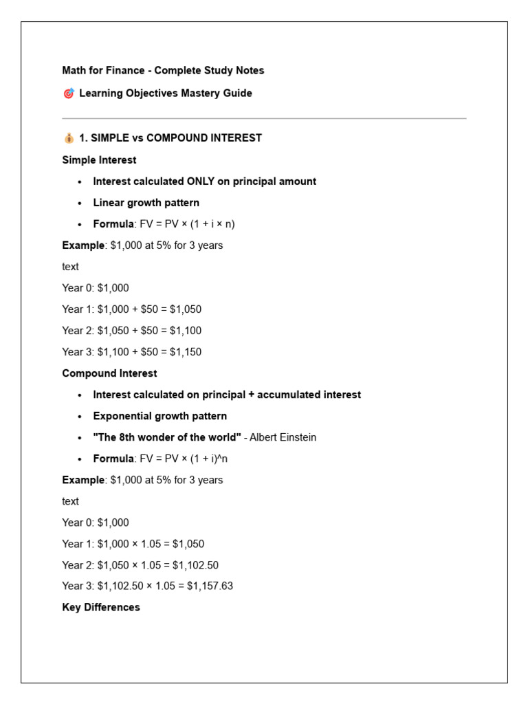 Finance Math Study Notes Guide | PDF | Discounted Cash Flow | Compound ...