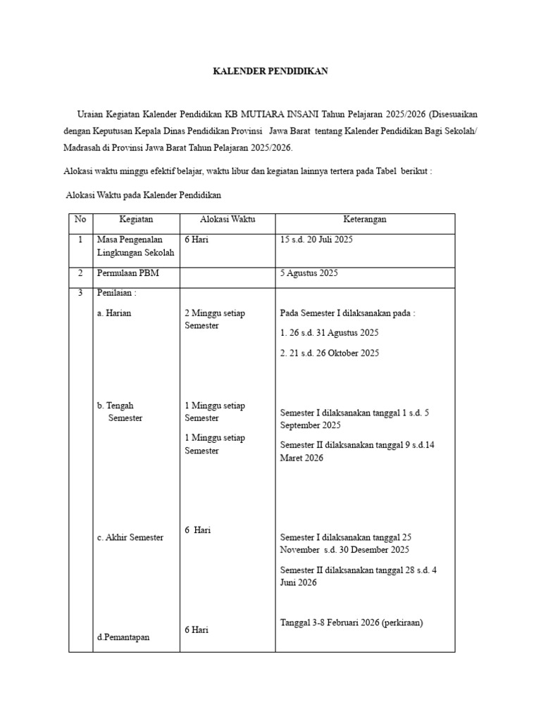 Kalender Pendidikan | PDF