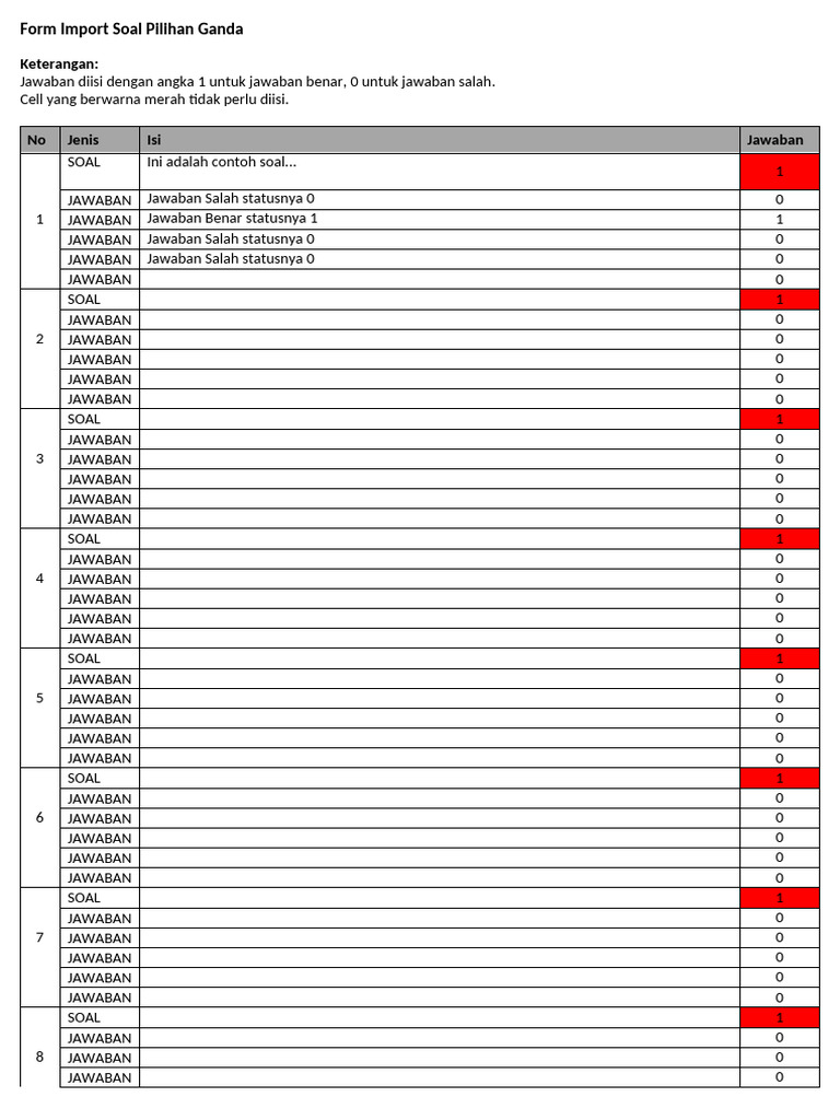 Formulir Import Soal Pilihan Ganda | PDF
