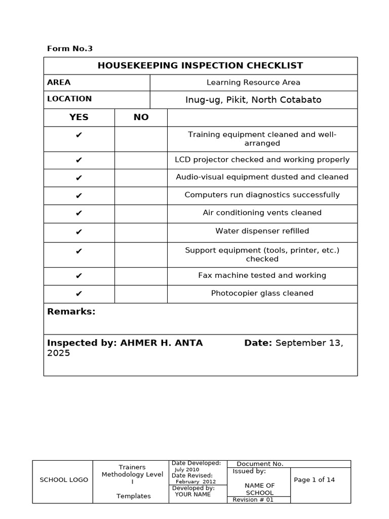 3housekeeping Inspection Checklist | PDF