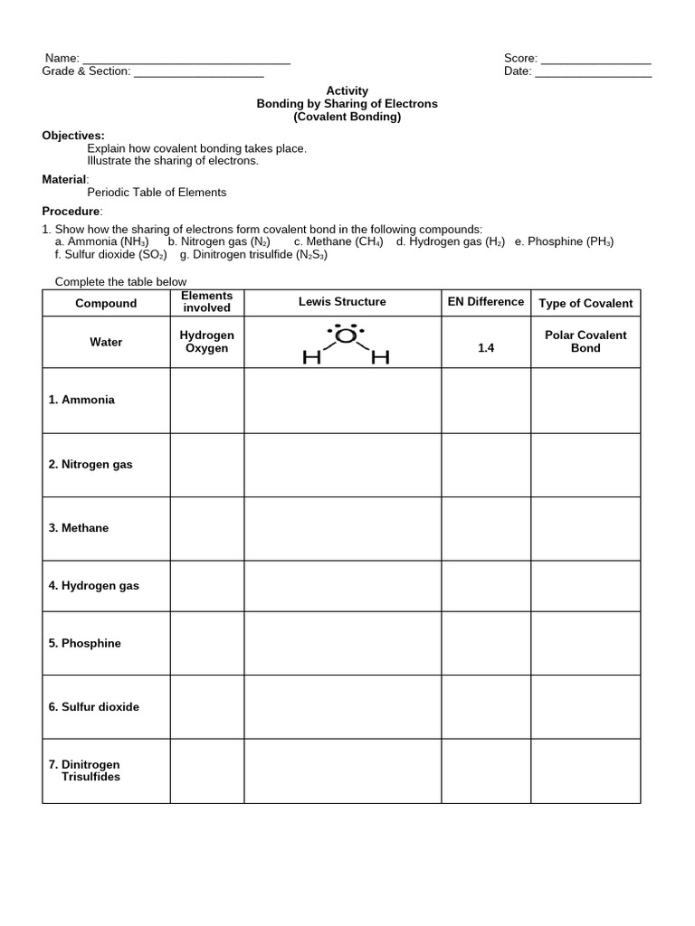 6 - Activity Covalent Bonding | PDF