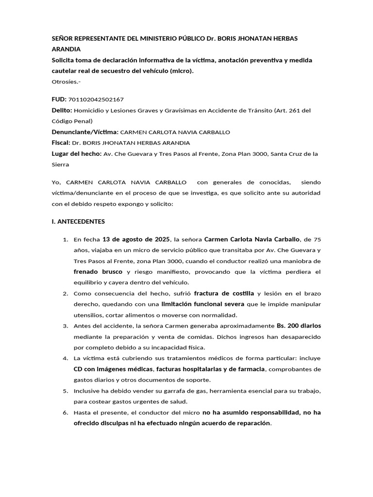 Memorial de La Senora Carlota Accidnete de Transito | PDF | Mandato ...