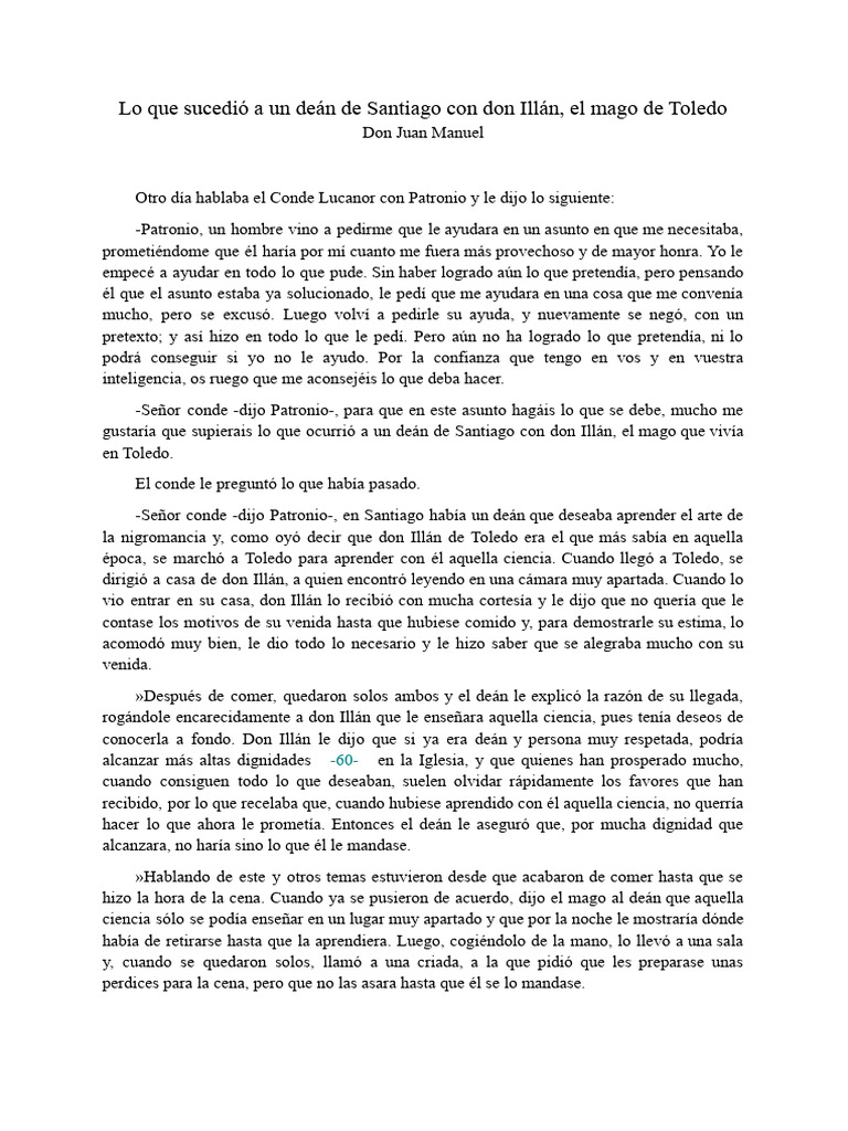 Lo Que Sucedió a Un Deán de Santiago Con Don Illán, El Mago de Toledo ...