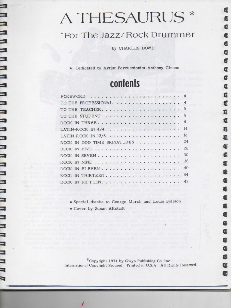 DOWD, CHARLES. A THESAURUS fOR THE JAZZ ROCK DRUMMER | PDF