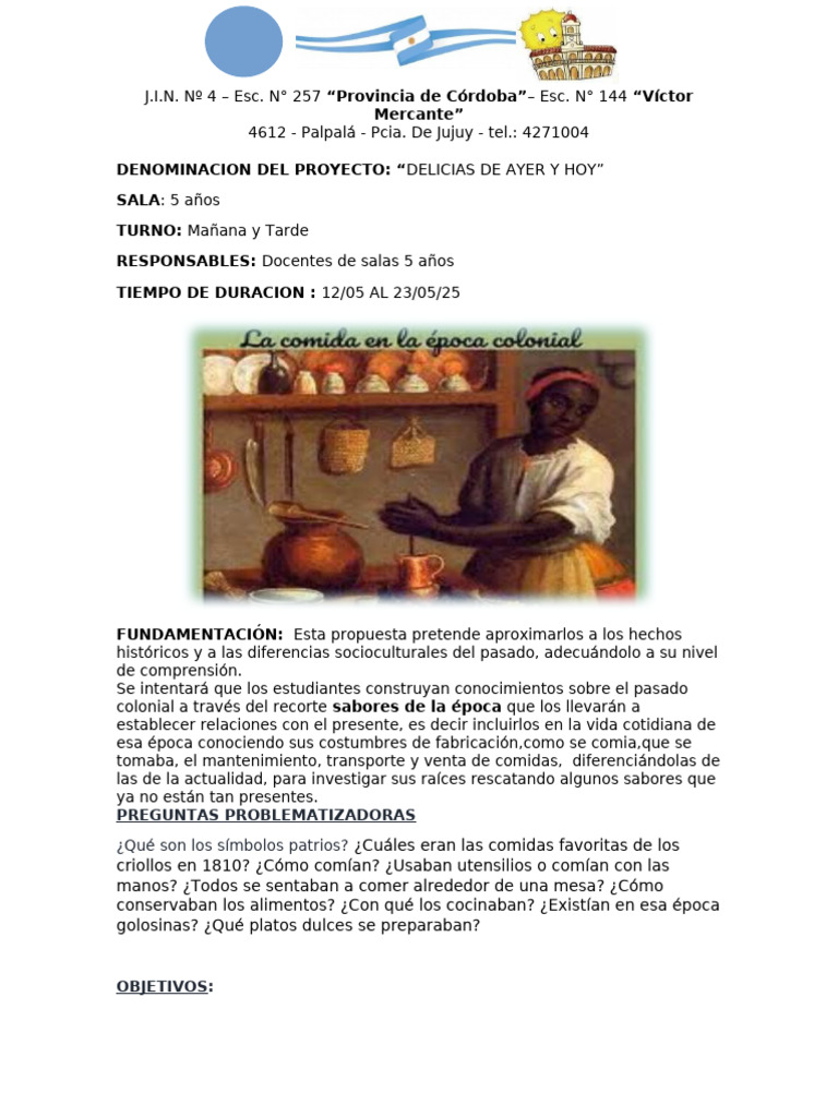 4 Proyecto Comidas Coloniales 2025 | PDF