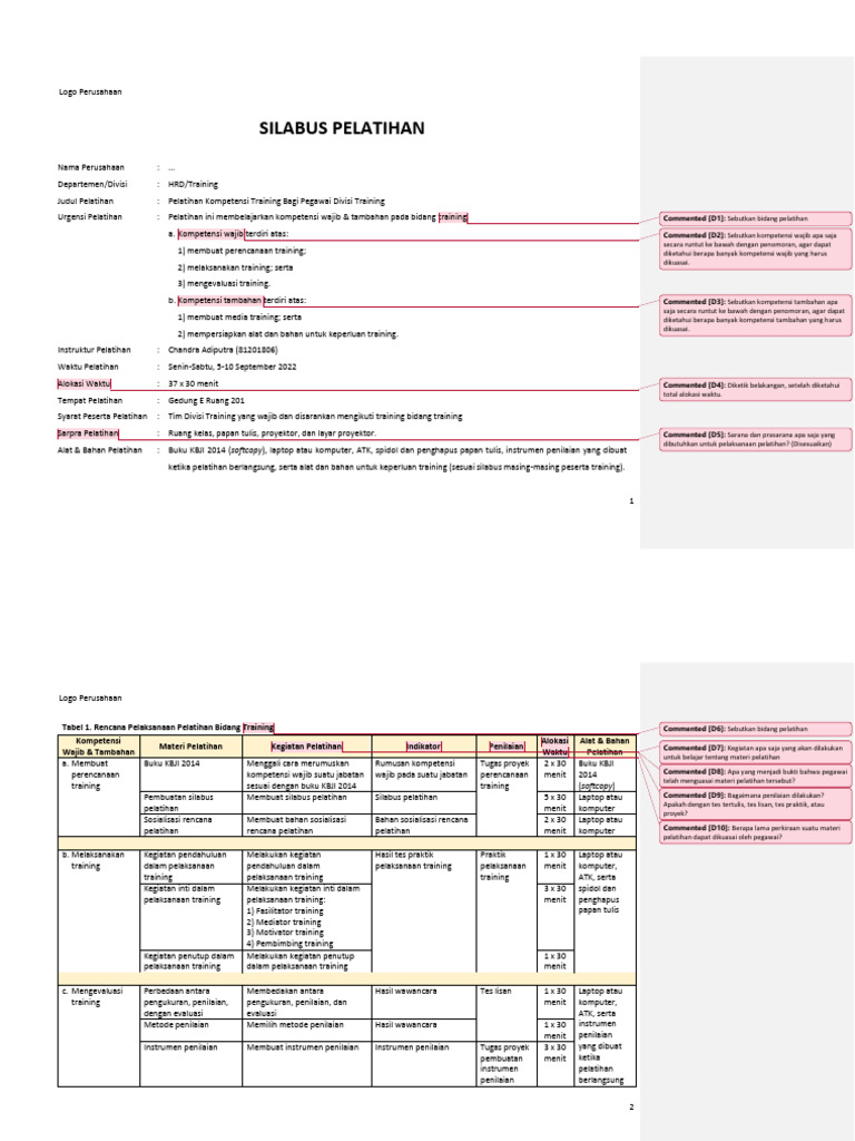 Contoh Silabus Pelatihan | PDF