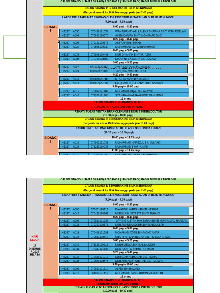 Jadual Ujian Bertutur Bahasa Inggeris 2024 | PDF