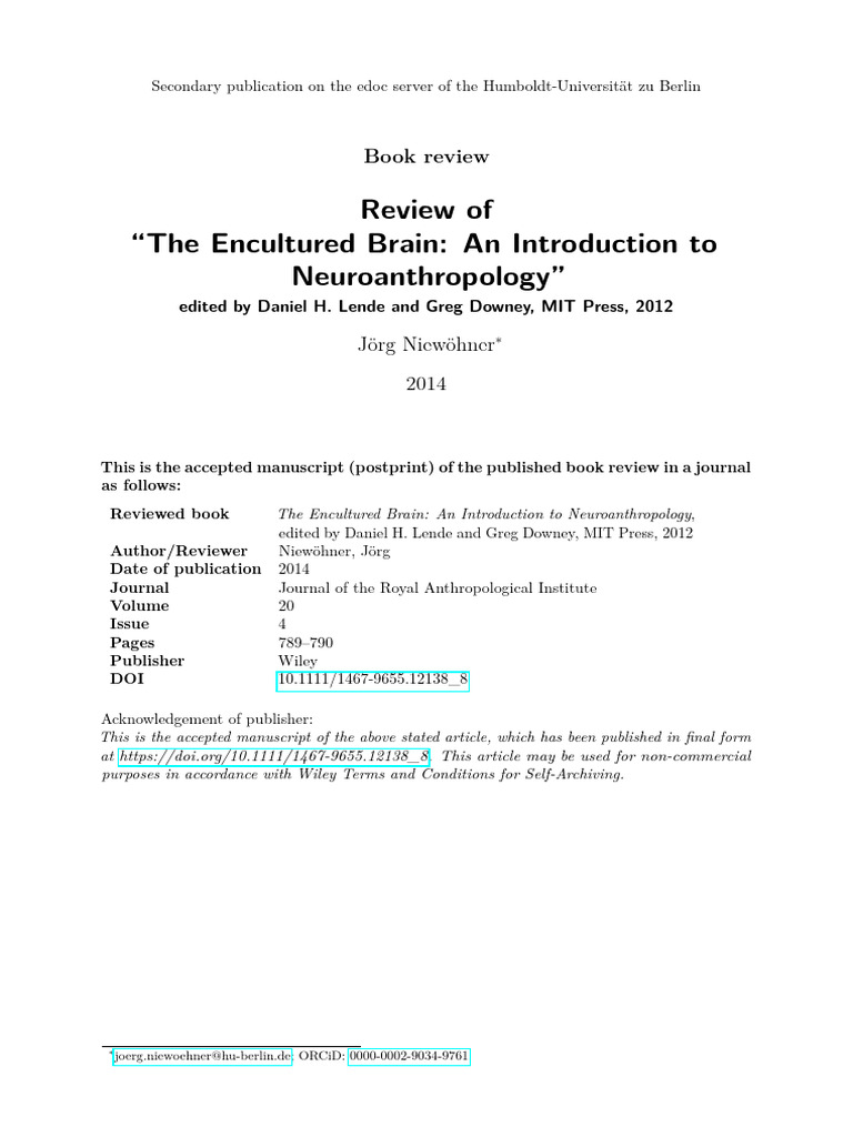 Lende Daniel H and Greg Downey Eds the e | PDF | Anthropology ...