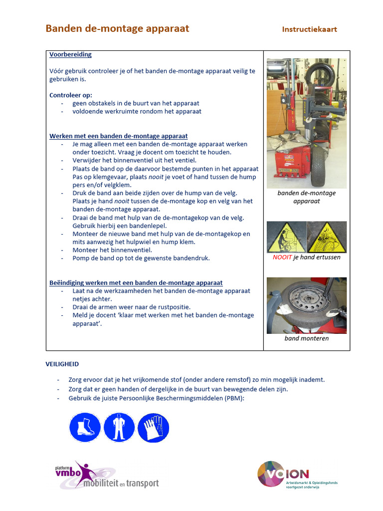 Instructiekaart Banden de-montage Apparaat DEF | PDF