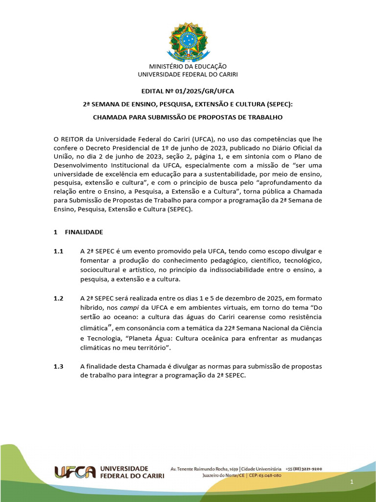 Edital-01-2025-GR-UFCA-2a-SEPEC-17.09.2025 | PDF | Science | Abstract ...