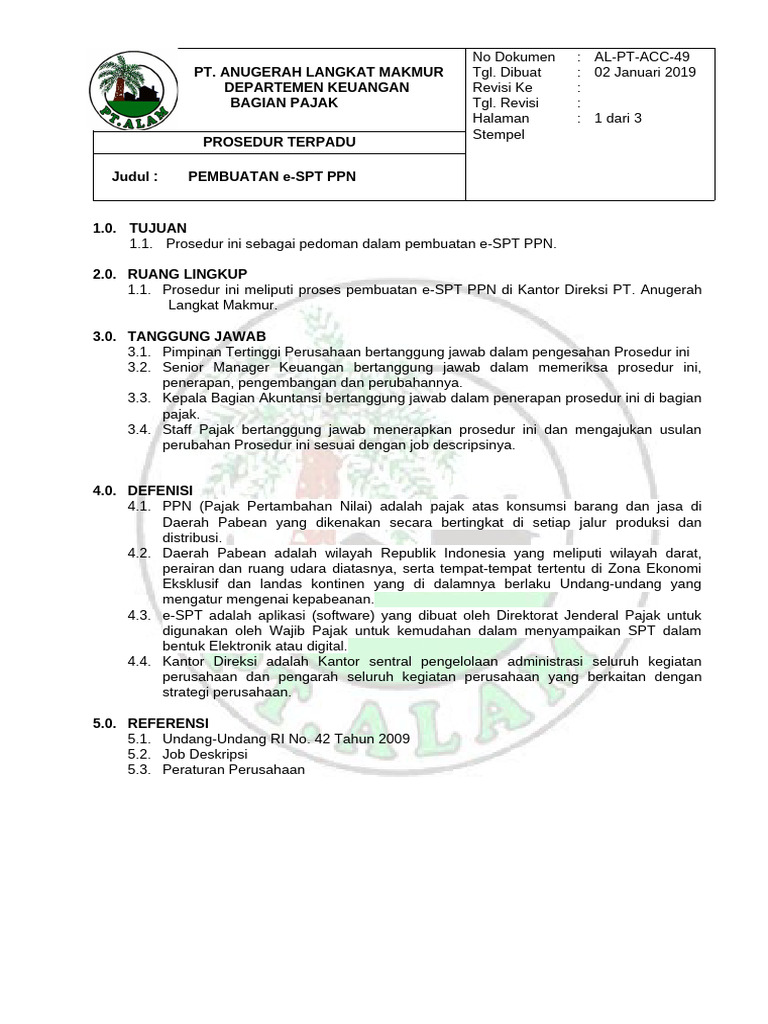 Prosedur Pembuatan e-SPT PPN PT ALM | PDF