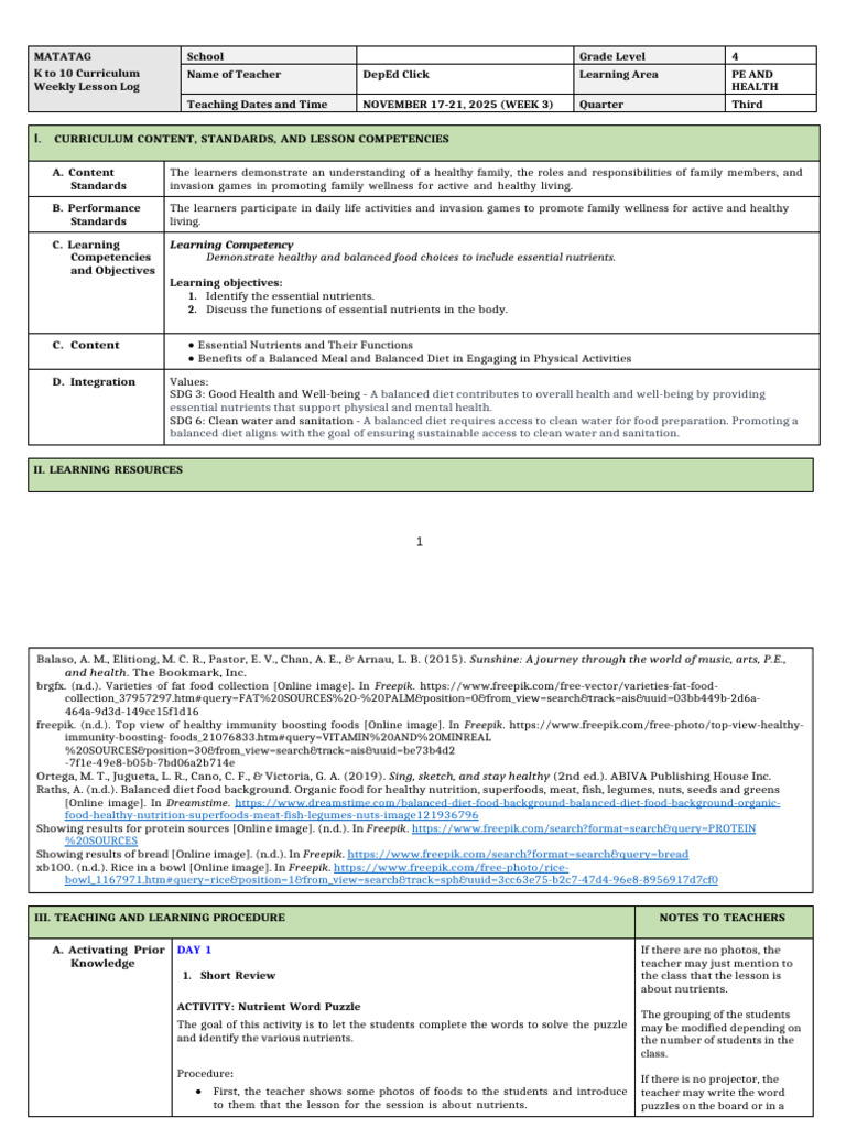 Pe and Health 4 Dll_q3_w3 | PDF | Nutrients | Vitamin
