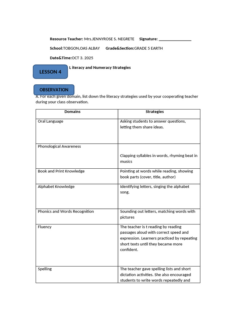 FS 1Lesson 4 | PDF | Literacy | Cognitive Science