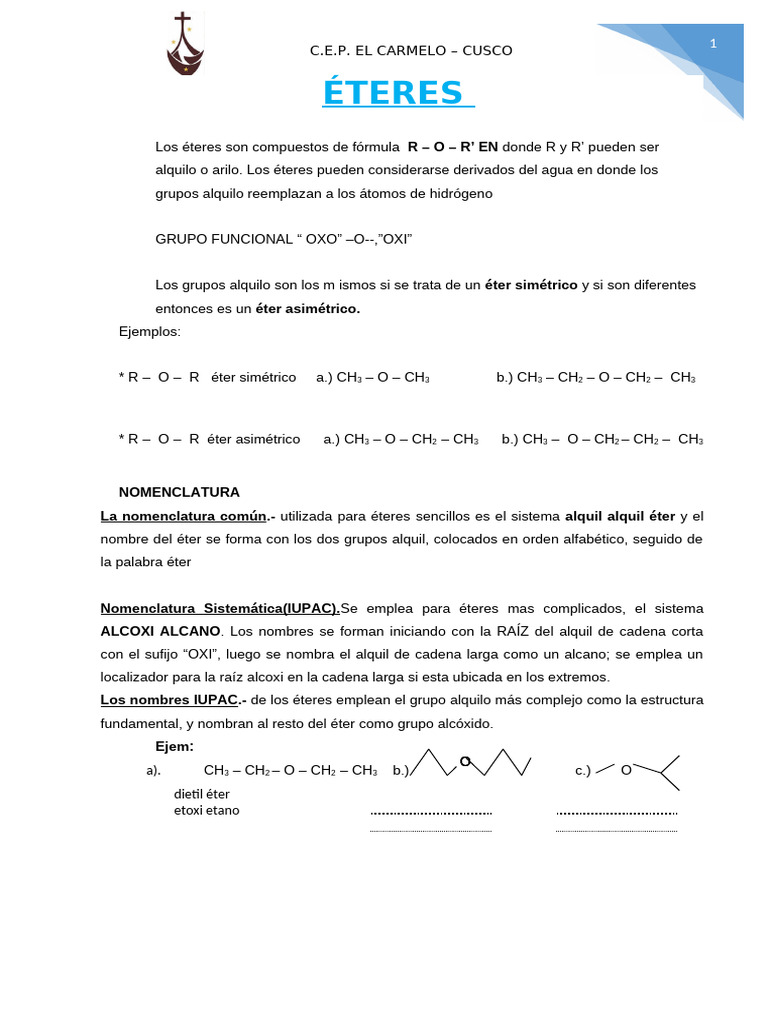 Ficha Eteres | PDF | Éter | Compuestos orgánicos