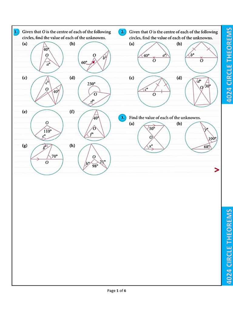 Angle Properties of Circle (Practice Worksheet) | PDF