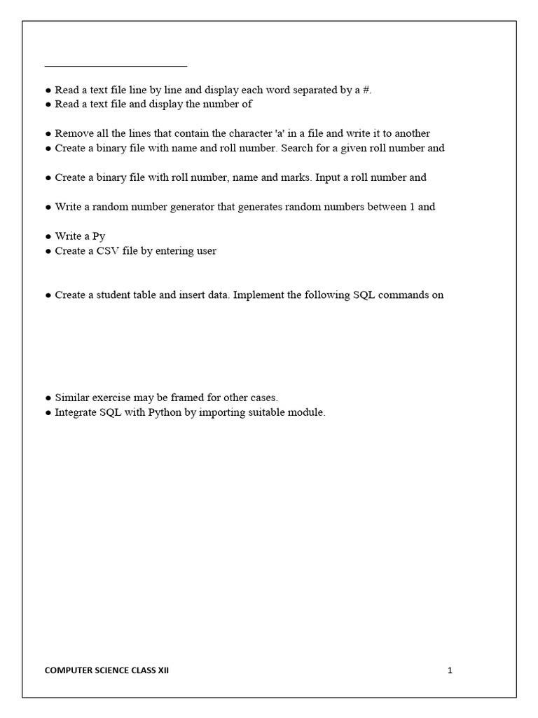 CBSE Class XII Python Practical Guide | PDF | Computer File | Databases
