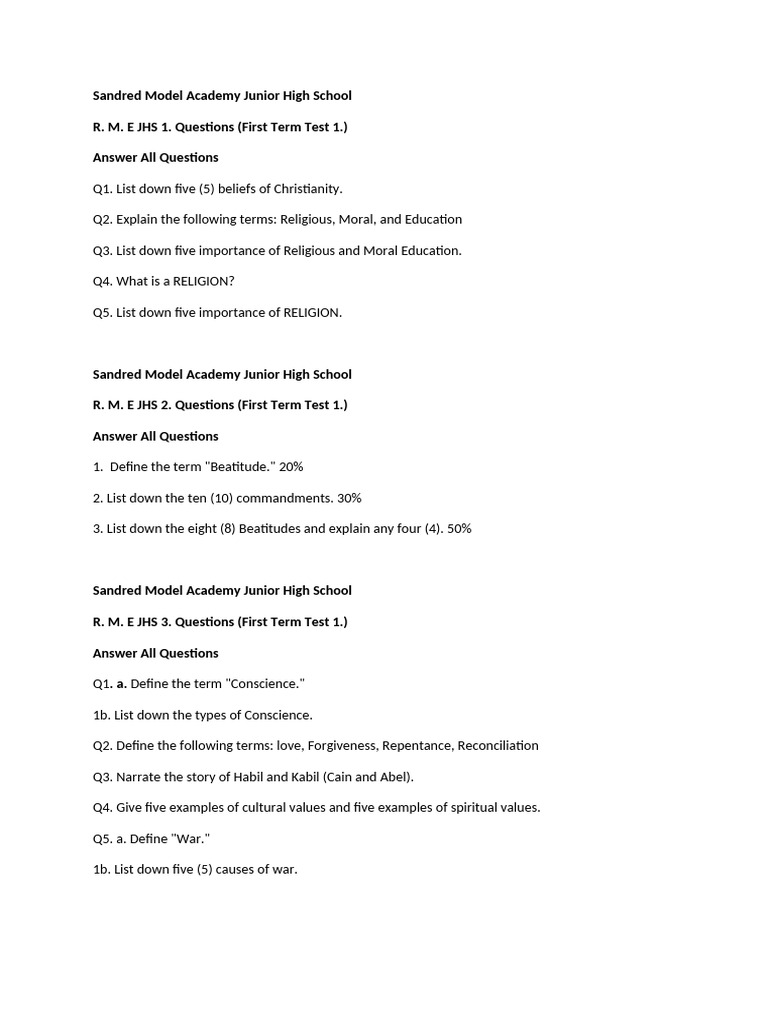 First Term Test Questions | PDF | Verb | Part Of Speech