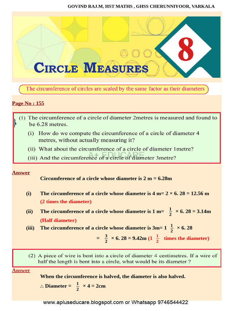 A Blog Std 9 Mathematics Chapter 8 Circle Measures Text Book Questions ...