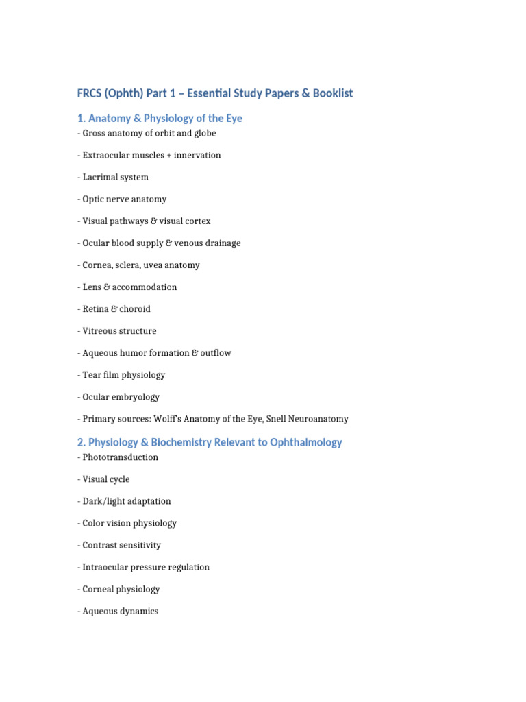 FRCS Ophthalmology Part 1 Study Guide | PDF | Human Eye | Optics