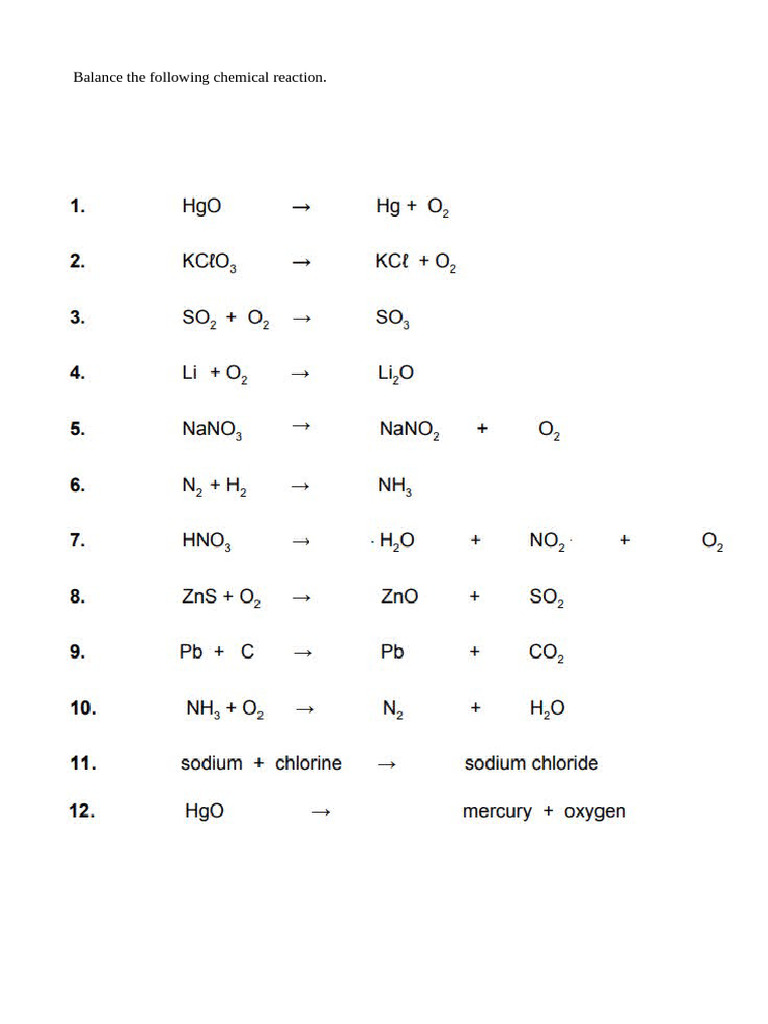 Balancing Chemical Reaction | PDF