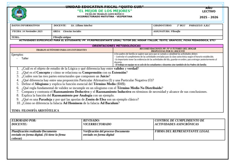 2da Ficha Pedagogica Actividades Asincronicas - Filo | PDF | Razón ...