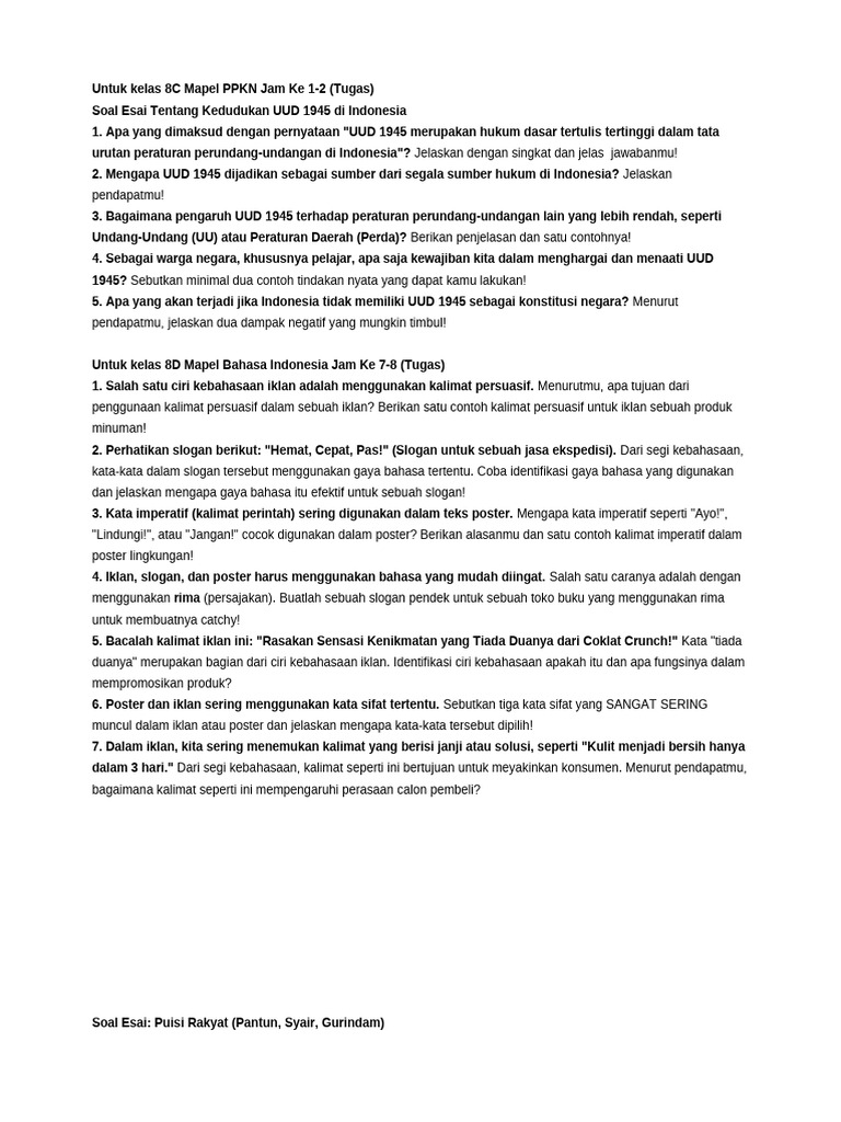 Untuk kelas 8C Mapel PPKN Jam Ke 1 | PDF
