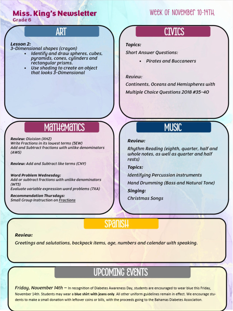 King Newsletter Grade 6 November 10-14 2025 | PDF