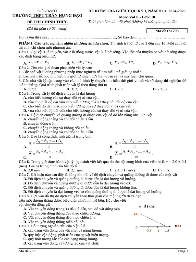 Vl10 Đề Vật Lí Gk 1 Năm 2024-2025 - Hoàng Thị Lan | PDF