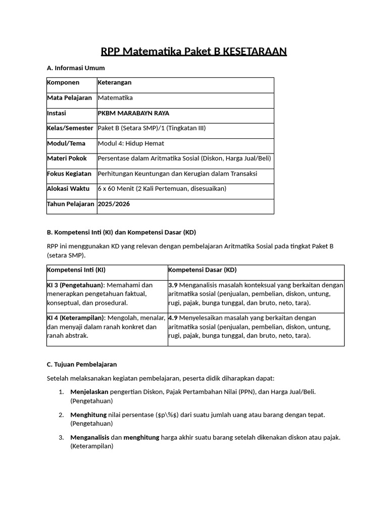 RPP Matematika | PDF