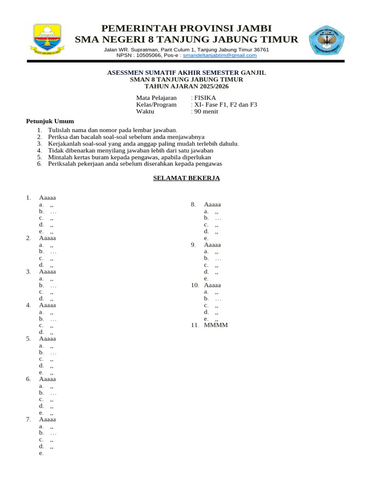 Format Ujian Semester | PDF
