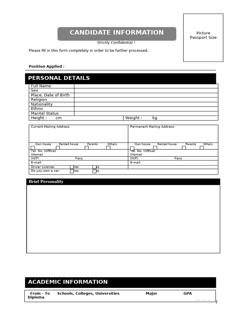Candidate Information Form (1) | PDF | Employment | Salary