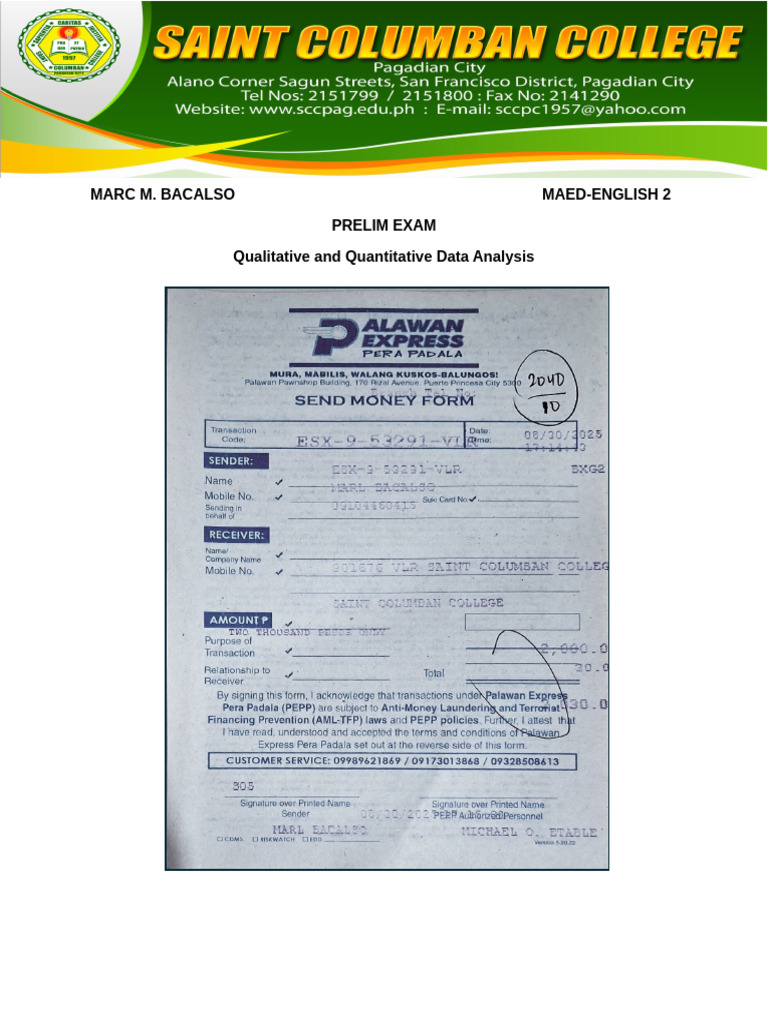 Prelim Exam - Marc Bacalso | PDF | Multivariate Statistics ...