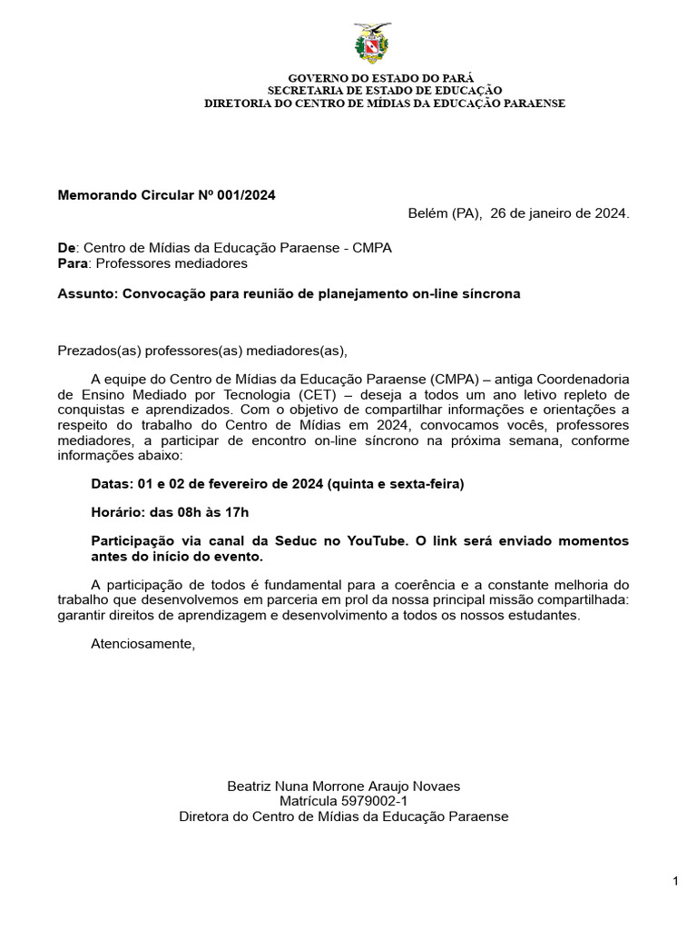 001-2024 Memorando Circular - Mediadores | PDF