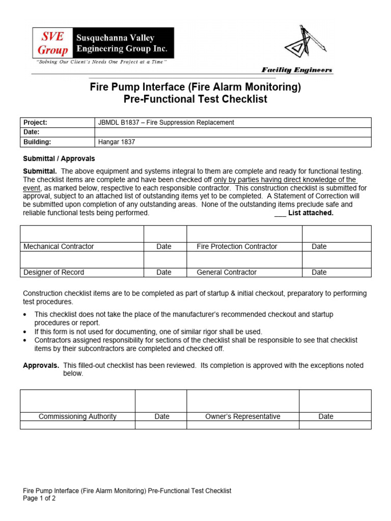 08 - Fire Pump Interface - PFT Checklist | PDF | Pump | Electrical ...