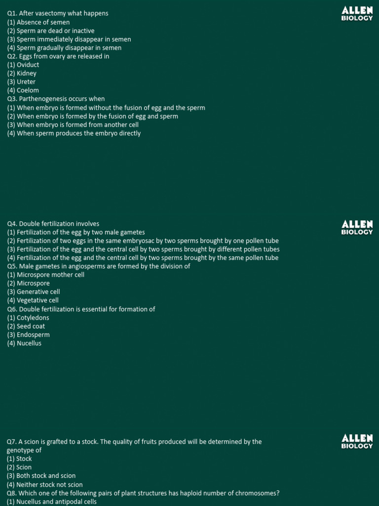 class 8 Quiz Part 2 | PDF | Fertilisation | Gene