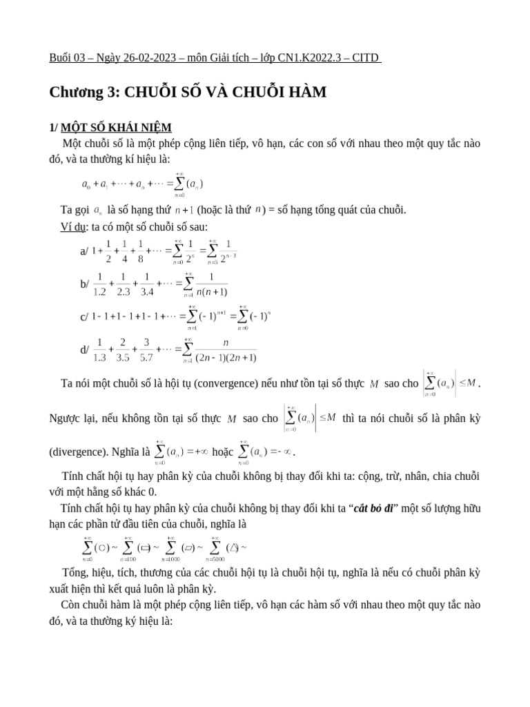 Buoi 03- Ngay 26-02-2023 - Mon Giai Tich - CN1.K2022.3 - CITD | PDF