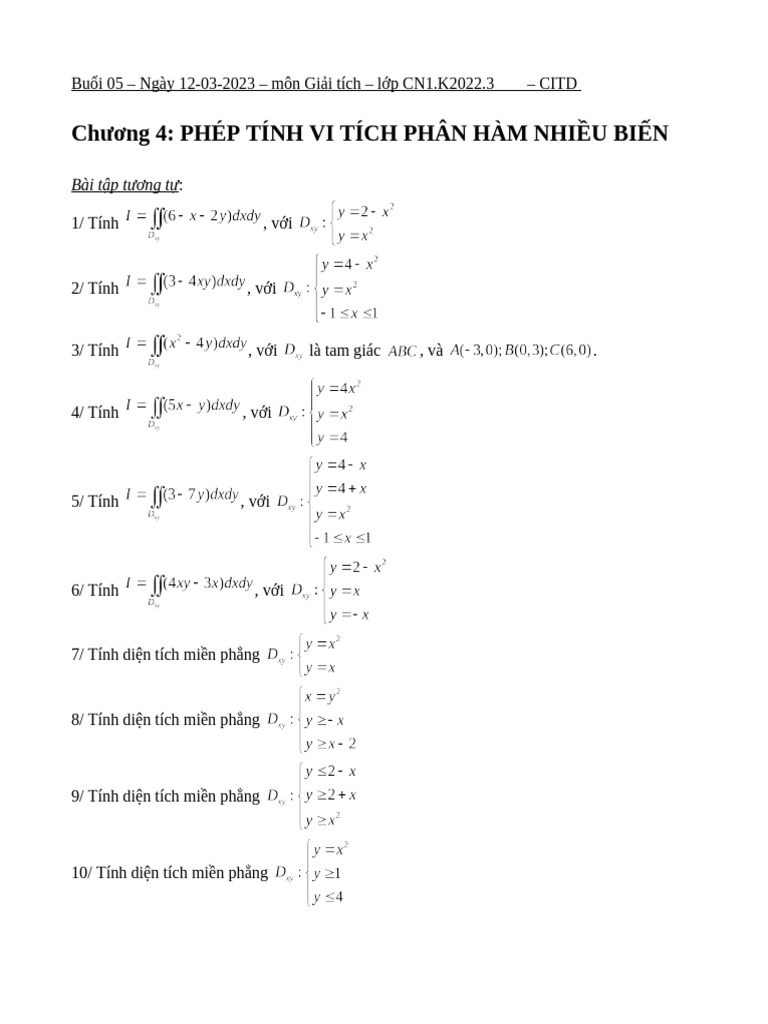 Buoi 05 - Ngay 12-03-2023 - Mon Giai Tich - CN1.K2022.3 - CITD | PDF