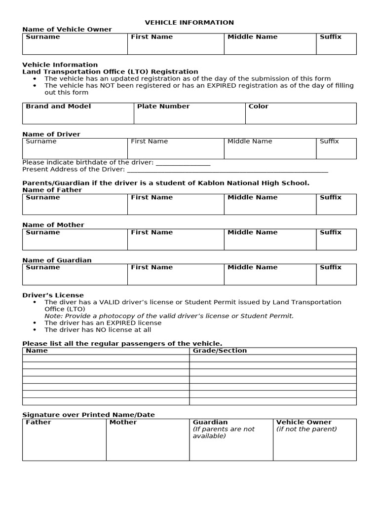 Vehicle Information | PDF