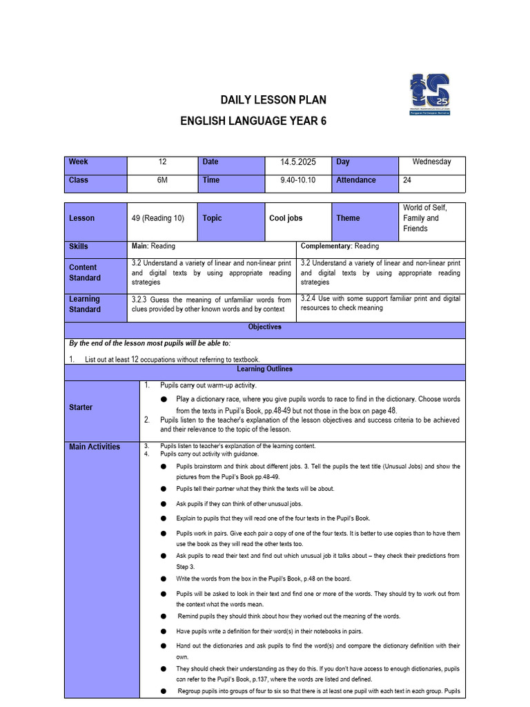 Cool Jobs (Lesson 49 - 64) | PDF | Lesson Plan | Teachers