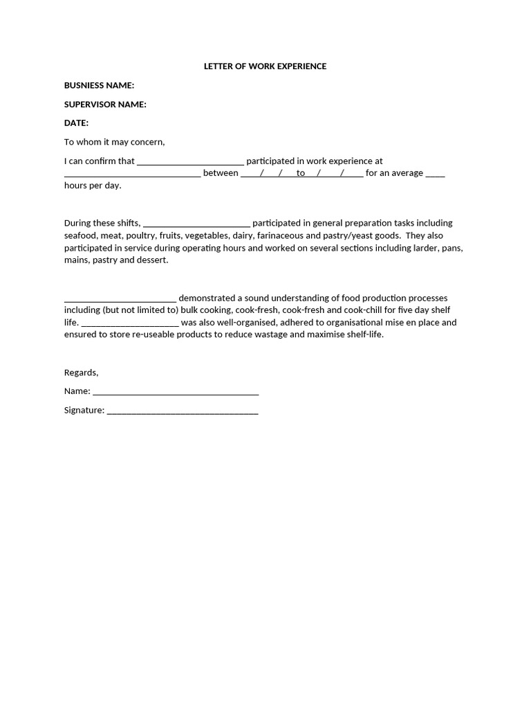 Work Experience Confirmation Letter | PDF