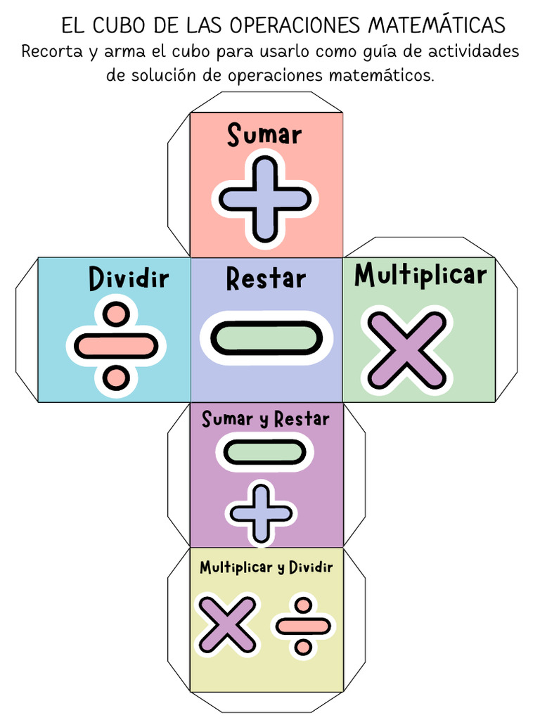 Hoja de Trabajo El Cubo de Las Operaciones Matemáticas Colorido | PDF