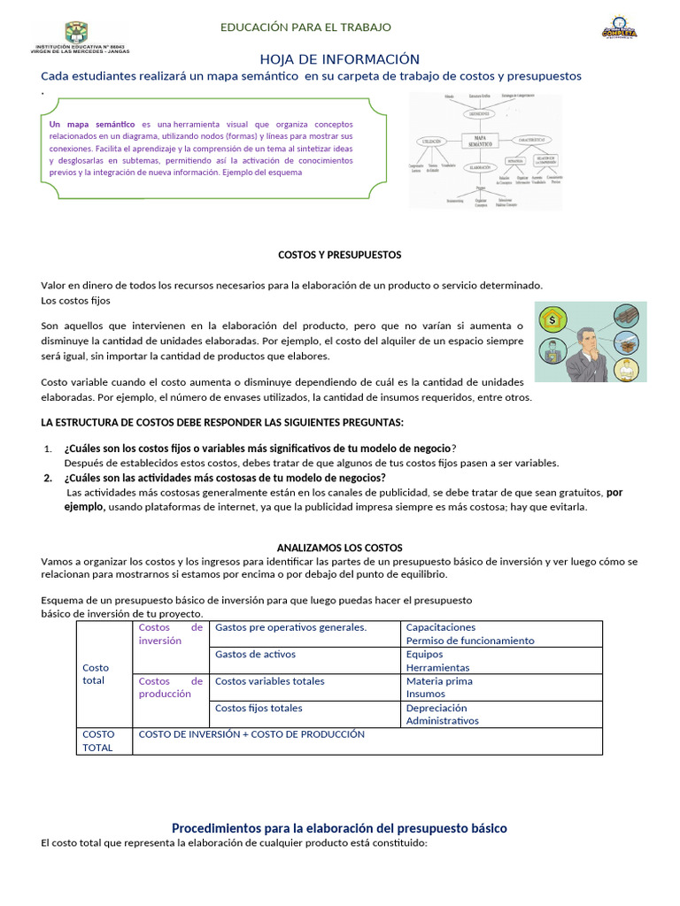 FICHA DE TRABAJO 4_3°EPT-P3. | PDF | Presupuesto | Costo