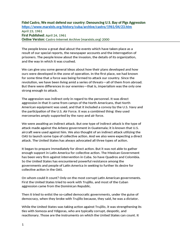 CASTRO We Must Defend | PDF | Cuba | Battalion