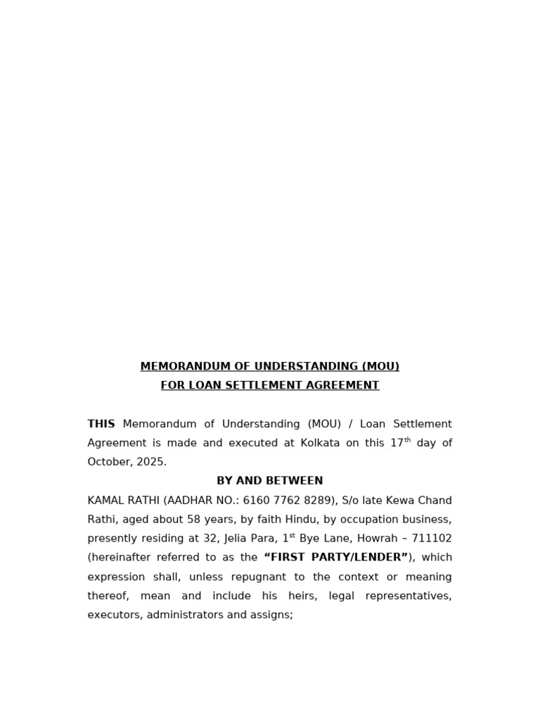 MOU Kamal Rathi | PDF | Common Law | Private Law