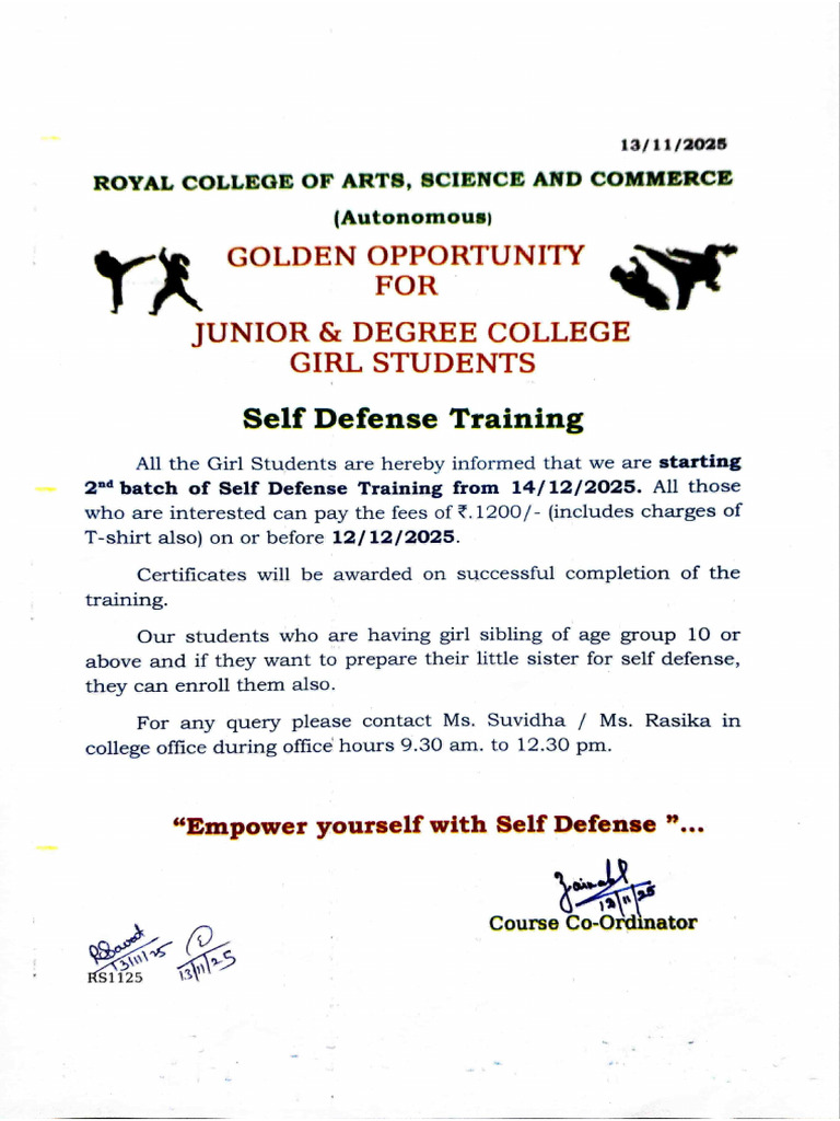 Self Defense 2nd Batch Notice | PDF