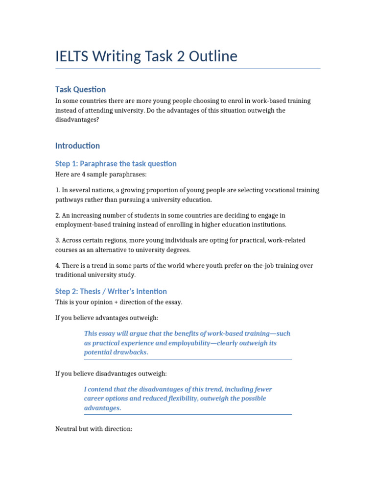 IELTS Writing Task2 Outline | PDF | Vocational Education