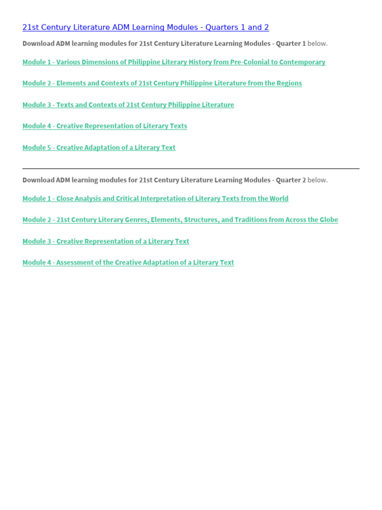 21st Century Literature ADM Learning Modules | PDF